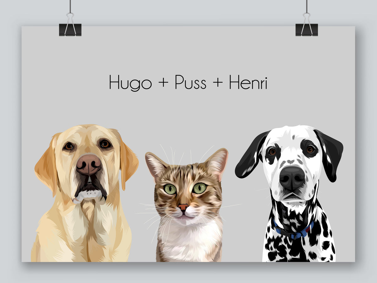 Three-pet portrait – Paint My Pooch Canada