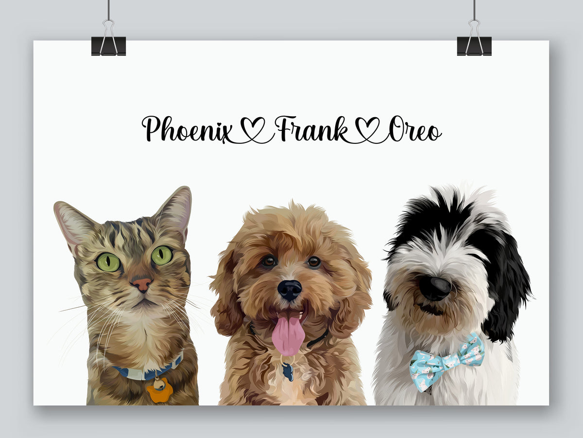 Three-pet portrait – Paint My Pooch Canada